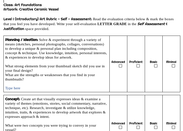 Rubrics, Planning, Working, Studio Habits… we are all over the place ...